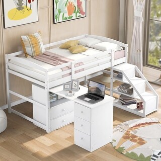 Twin Size Loft Bed with Multifunctional Movable Built-in Desk ...