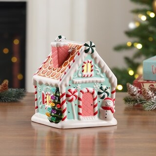 7" Nostalgic Ceramic Lit Gingerbread House - Teal - Bed Bath & Beyond ...