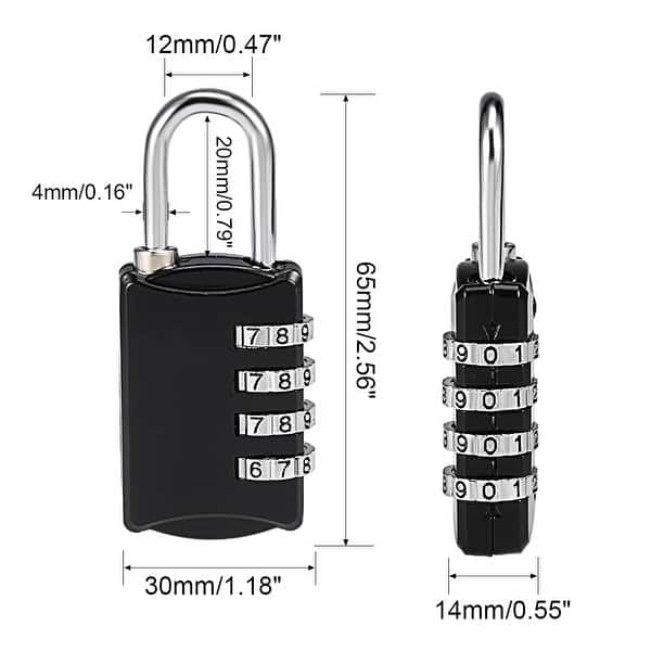 4 Digit Combination Padlock, 4mm Steel Shackle Code Padlocks Black ...