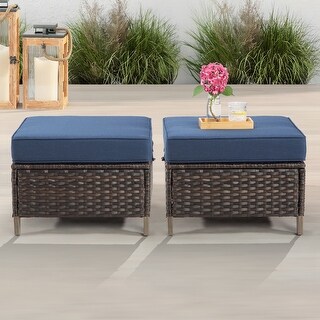 Cozywor Wicker Outdoor Patio Ottoman with Cushions (Set of 2) - Bed ...