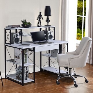 Topcraft Computer Desk with Multi Shelves, White & Black - Bed Bath ...