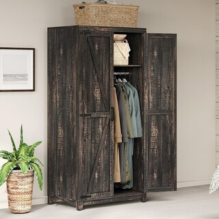 Large Farmhouse Armoire Wardrobe with 2 Barn Doors, Hanging Rod, and ...