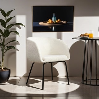 Set of 1 Boucle Fabric Dining Chair with Black Metal Legs - Bed Bath ...