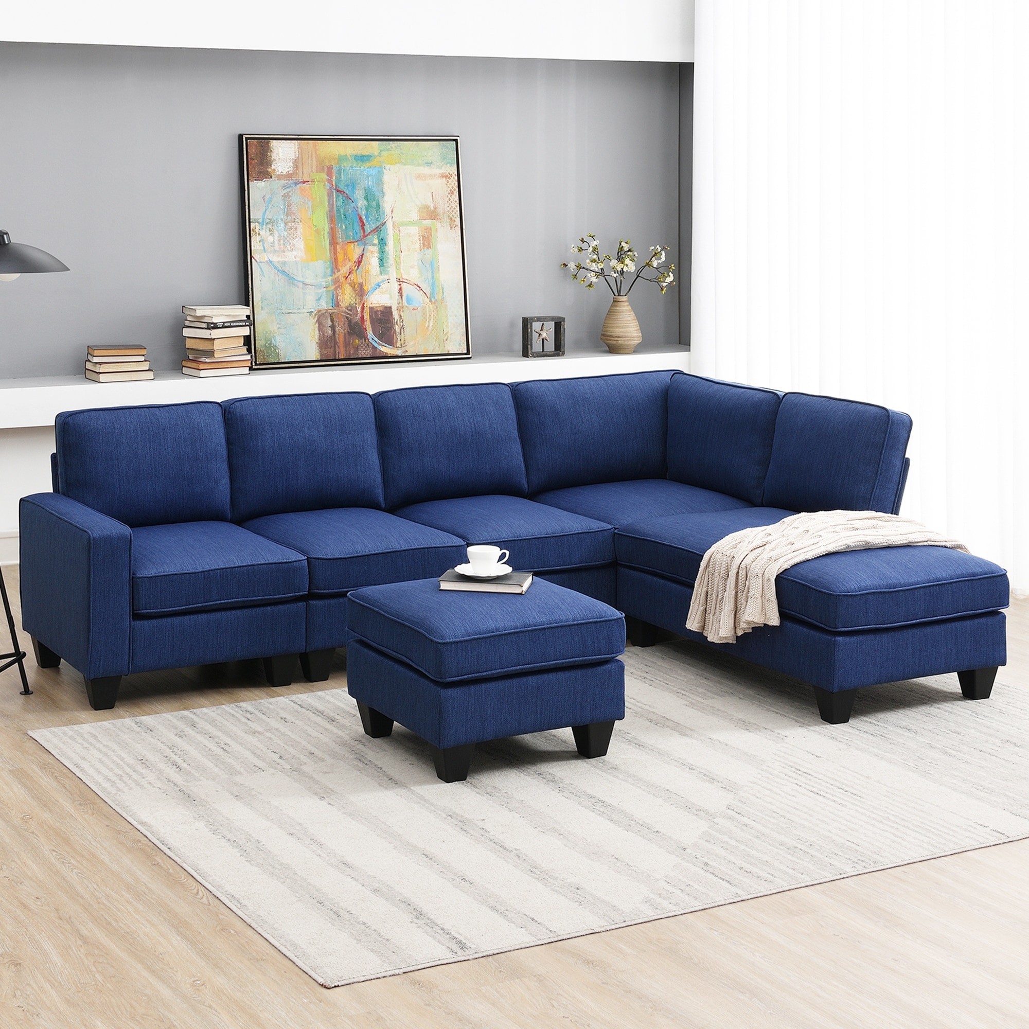 Oversized L-shaped Sectional Sofa Couch 7-seat Linen Fabric Sectional ...