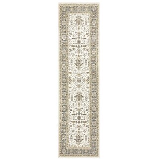 HomeRoots 2' X 8' Ivory Grey And Blue Oriental Power Loom Stain ...