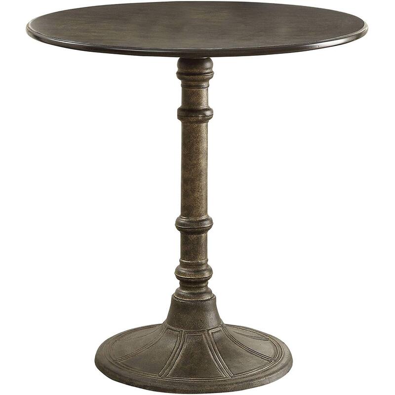 Round Metal Bistro Dining Table with Turned Pedestal Base, Bronze ...