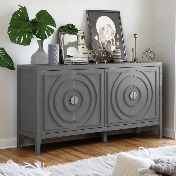 Retro Circular Groove Design Sideboard with Round Metal Door Handle ...