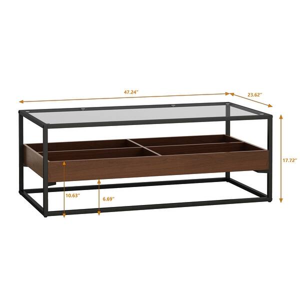 Modern Rectangle Glass Side Table With open 4 Compartments Storage ...