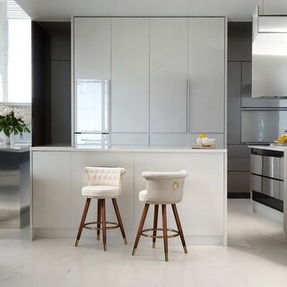 Modern Set of 2 Polyester Fabric Swivel Bar Stools With Backrest ...