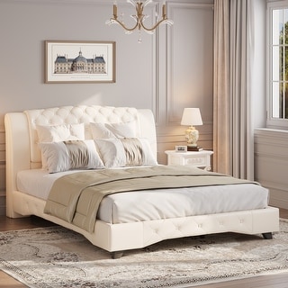 Christopher Knight Home - Modern Upholstered Platform Bed with Wood ...