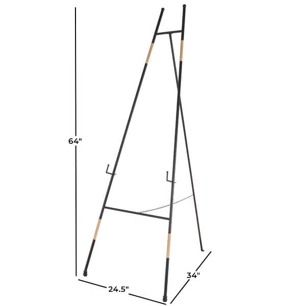 Black Metal Slim Foldable 2 Tier Easel with Wrapped Rattan Accents ...