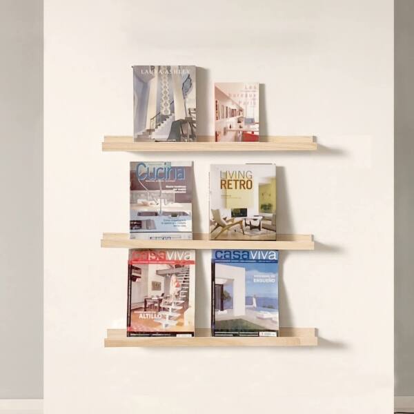 Natural Wood Wall Mounted Shelves 24 Inch Floating Wall Book Shelf ...