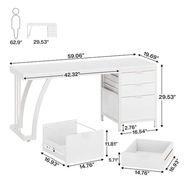 59-inch Computer Desk Writing Table with 3 Reversible Drawers - Bed ...