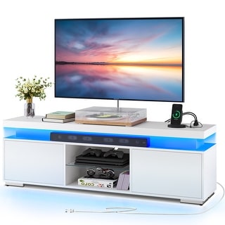 Modern LED Entertainment Center TV Stand Media Console with Power ...