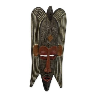 Handmade Quiet Protector African Wood Mask (Ghana) - 20.25" H x 8.5" W ...