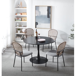 Modern Elegant 5 Pieces Black Dining Set with MDF Table and 4 Rattan ...
