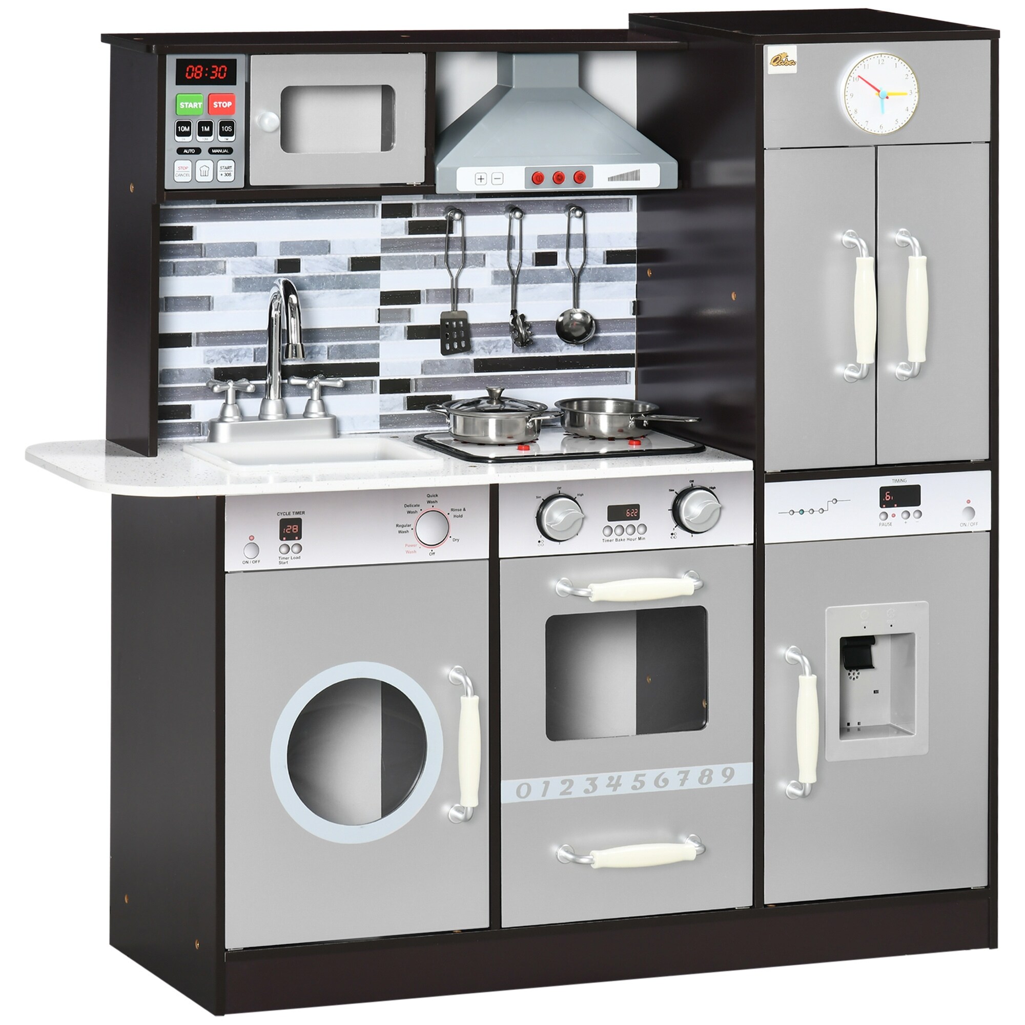 Kids Kitchen Playset with Washing Machine Wooden Play Kitchen with Lights Sounds 35.50 L 11.50 W 35.50 H Brown