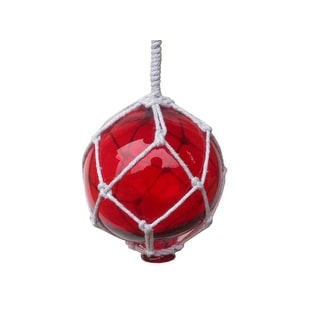 4" Red Japanese Glass Ball with White Netting Christmas Tree Ornament ...