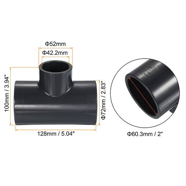 UPVC 2" to 1-1/4" Reducing Tee Pipe Fitting T Shape Socket Connector ...
