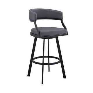 Ava 30 Inch Modern Swivel Bar Stool Chair, Round Gray Faux Leather Seat ...