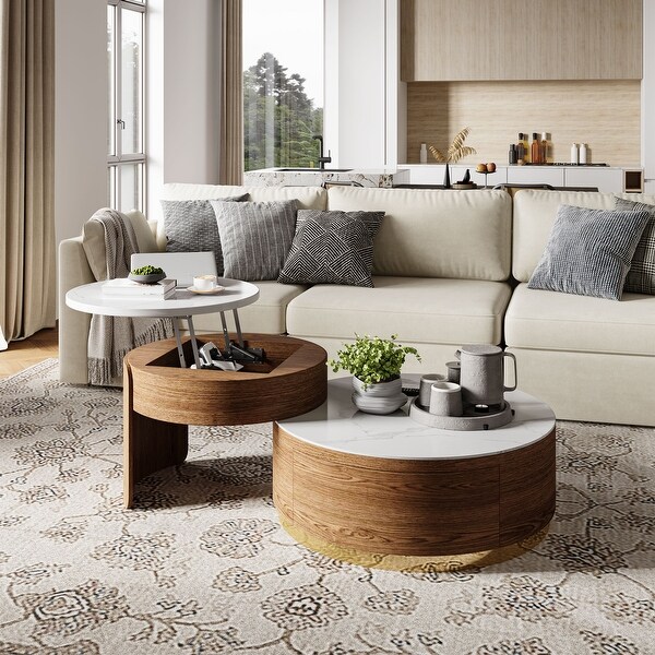 Lift top Modern Nesting Coffee Table Set Of 2 White Sintered Stone Coffee Table Set On Sale Bed Bath Beyond 36942134