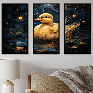 Designart "Yellow Duck Starry Night Wonders" Duck Animal Framed Wall ...