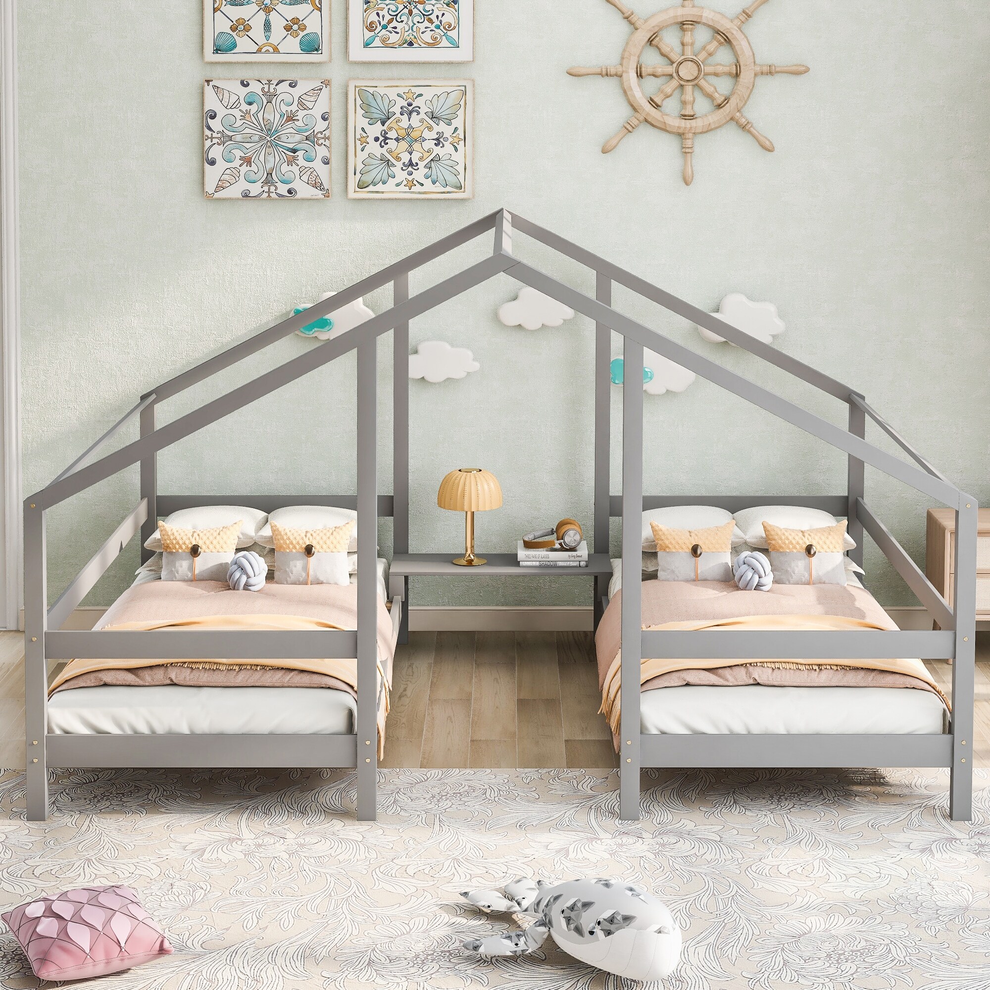 Twin Size Triangular House Beds w Built in Table Wood House Twin Beds Frames w Canopy Triangular Room Suitable for Kids Teen Bed Bath Beyond 38952073