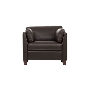 Leather Upholstered Chair with Wooden Block Legs - Bed Bath & Beyond ...