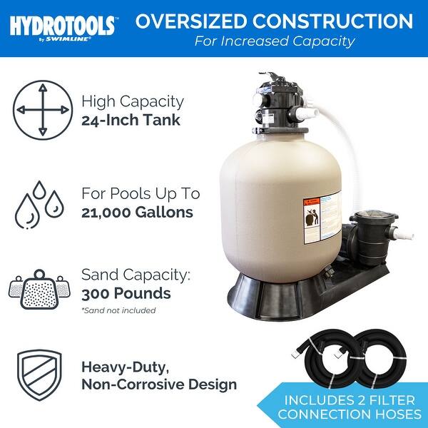 HYDROTOOLS by Swimline 24" Sand Filter Combo w/ Stand, 4980 GPH, 300lb ...