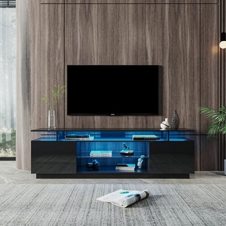 Modern Simple Style TV Stand with 2 Doors and Storage Shelves - Bed ...