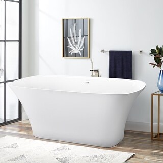 67 Inch Acrylic Freestanding Soaking Bathtub in White with Overflow and ...