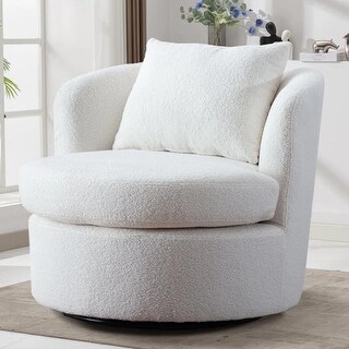 33" Wide White Upholstered Bucket Chair with Rotating Base，Removable ...