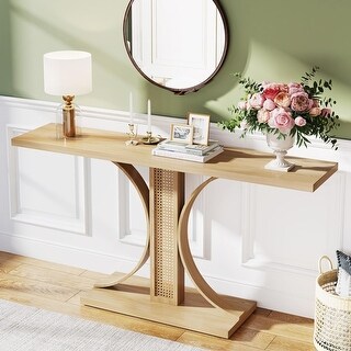 55 Inches Rattan Console Table, Farmhouse Hallway Table Entryway Table ...