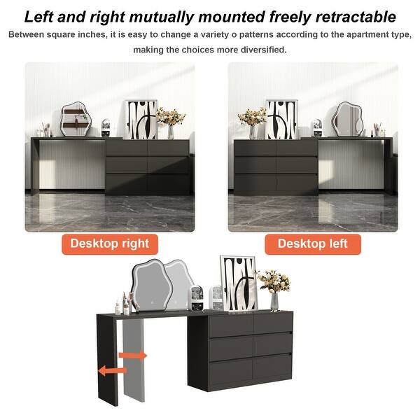 Timechee Home Rotating Dresser and Desk 6 Drawer Dresser Vanity Makeup ...