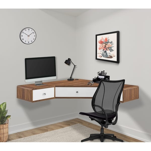 Arbor Mid-century Modern Walnut Wooden Wall Mounted Corner Office Desk ...