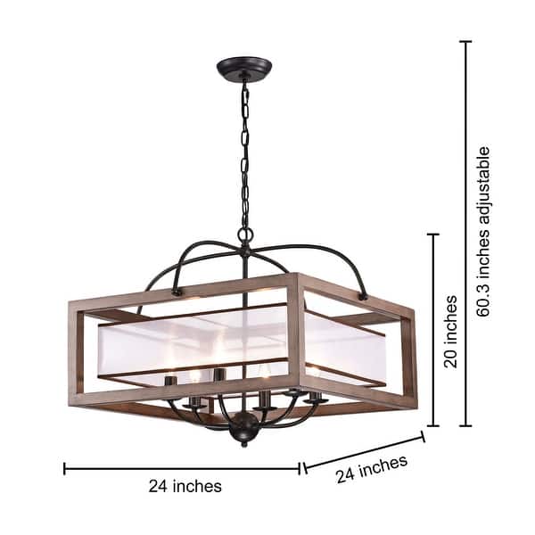 Alina 6-light Antique Black Metal Natural Wood Fabric Shade Chandelier ...
