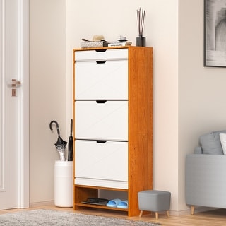 Freestanding Shoe Cabinet with 3 Flip Drawers Wooden Shoe Rack ...