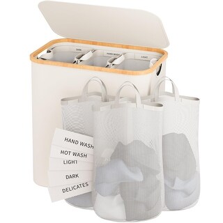 160L 3-Section Foldable Clothes Hamper with Removable Bags - Large ...