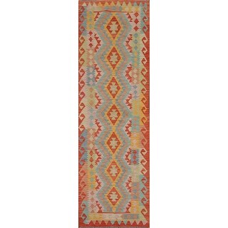 Multi-Color Geometric Kilim Runner Rug Flat-weave Wool Carpet - 2'8"x 9 ...