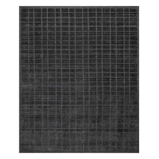 Shahbanu Rugs Charcoal Black, Modern Grid Pattern, Hand Loomed, Thick ...