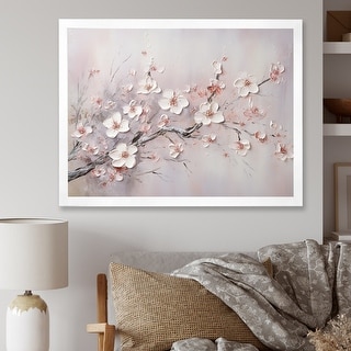 Designart "Pink And Grey Cherry Blossom Charm " Flowers Framed Wall Art ...