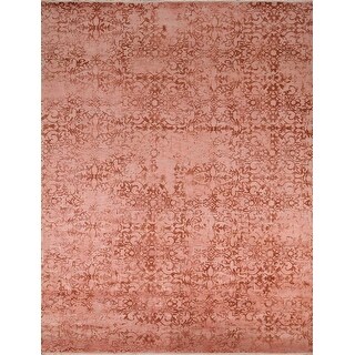 Pink Abstract Area Rug Hand-Knotted Wool Carpet - 8'1" X 9'9" - Bed ...