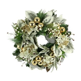 28" Berry and Flocked Magnolia Leaf Christmas Holiday Wreath - Bed Bath ...