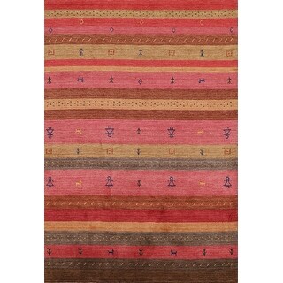Striped Pink Tribal Gabbeh Indian Area Rug Handmade Wool Carpet - 5'4"x ...
