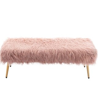Pink Fur Bench for Bedroom, Faux Furry Ottoman Bench, Modern Furniture ...