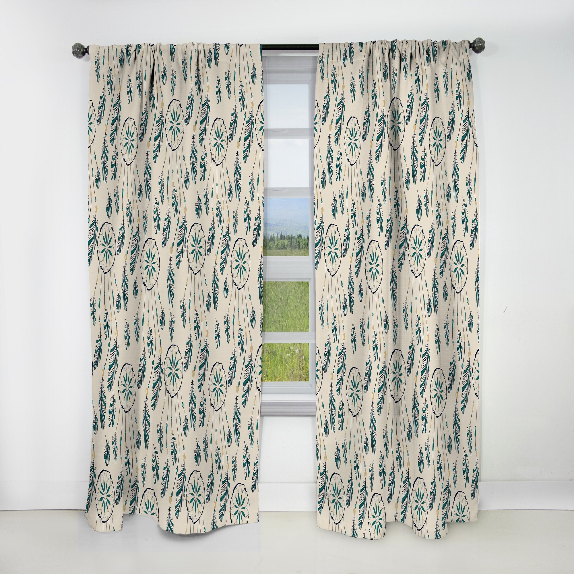 Designart 'White & Blue Abstract Pattern' Modern Blackout Curtain ...