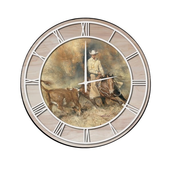 Wall Clock with Natural Woodgrain Accent - First Go Round - White ...