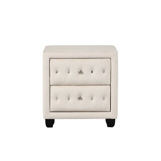 Velvet Fabric Upholstered Crystal Tufted Nightstand with Two Soft ...