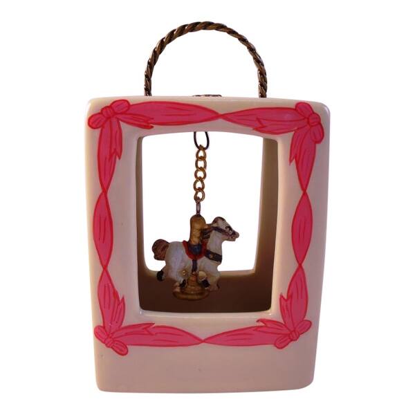 Pink and White Carousel Horse Purse Shape Hinged Miniature Trinket Box ...