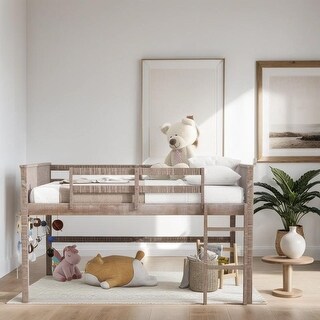 Wood Full Size Loft Bed with Hanging Clothes Racks - Bed Bath & Beyond ...